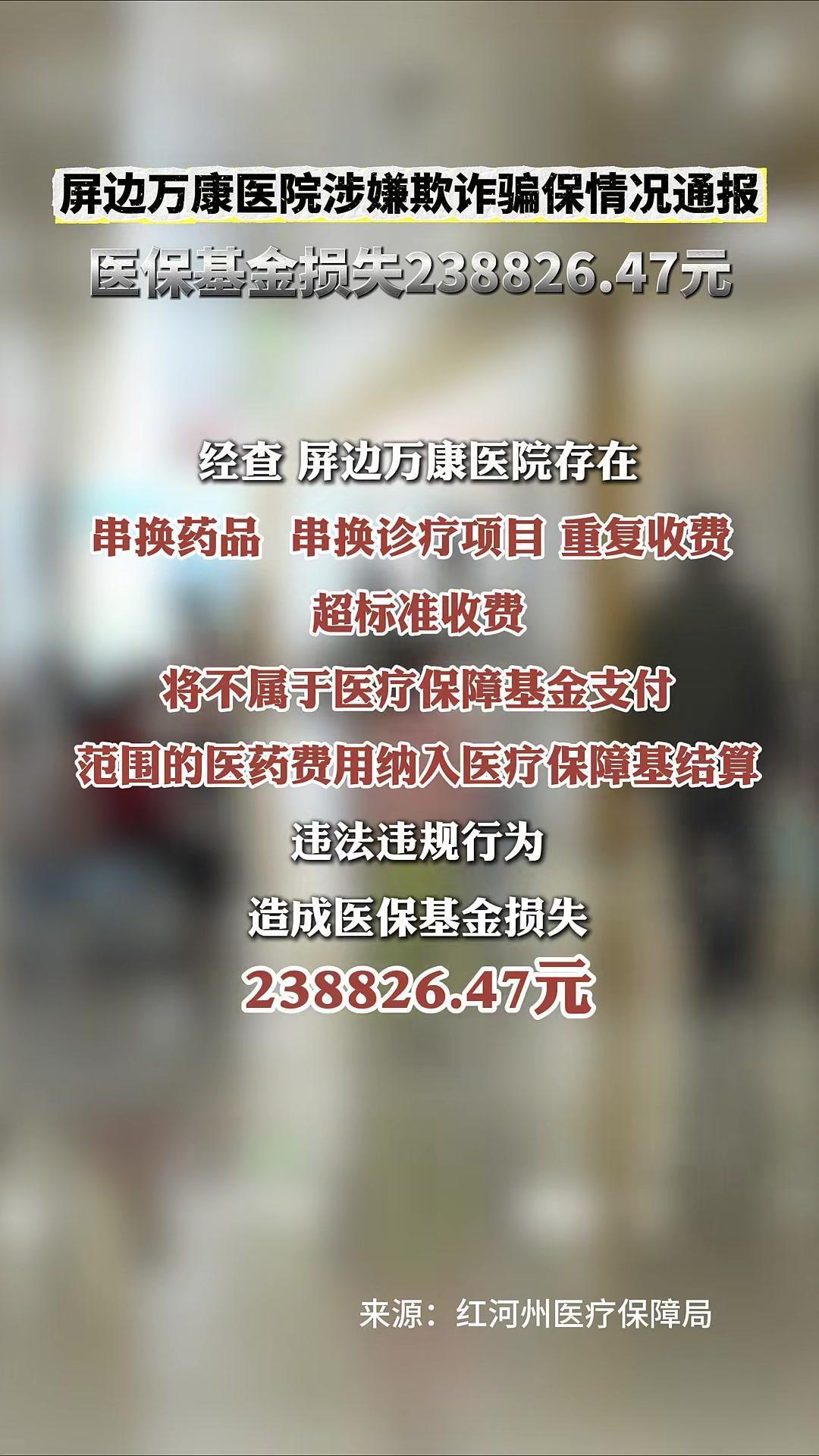 造成医保基金损失238826.47元!屏边万康医院涉嫌欺诈骗保情况通报...