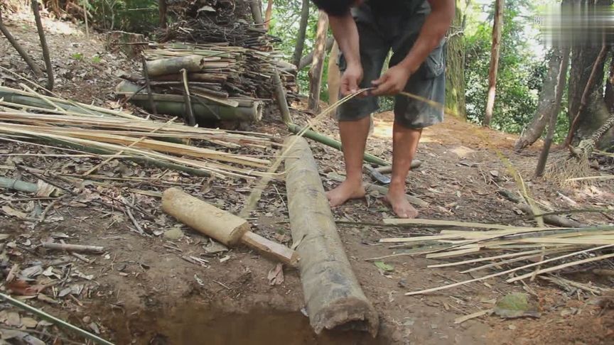 野外荒林制作传统手艺撮箕