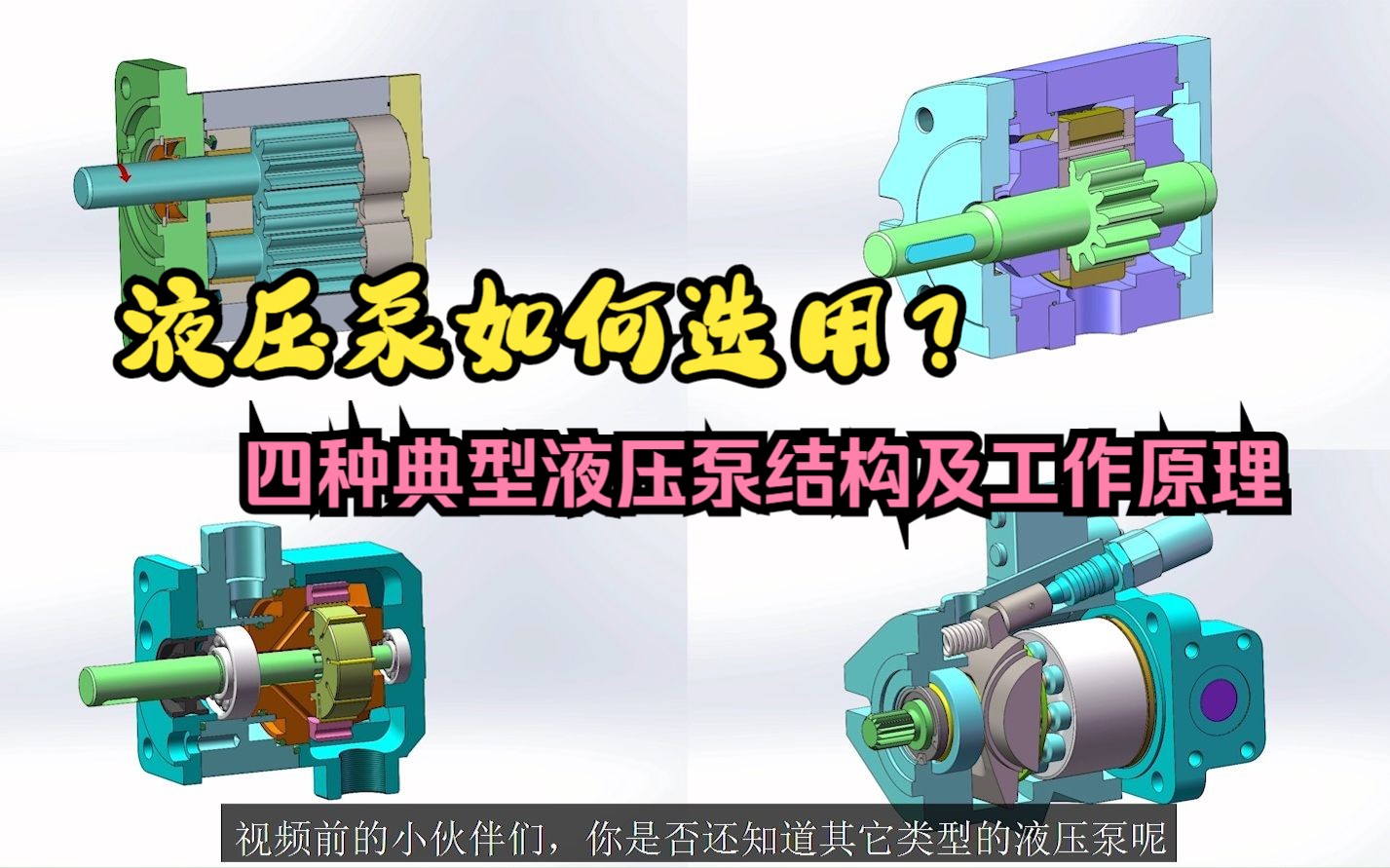 液压泵如何选用?四种典型液压泵结构及工作原理,3D动画直观演示