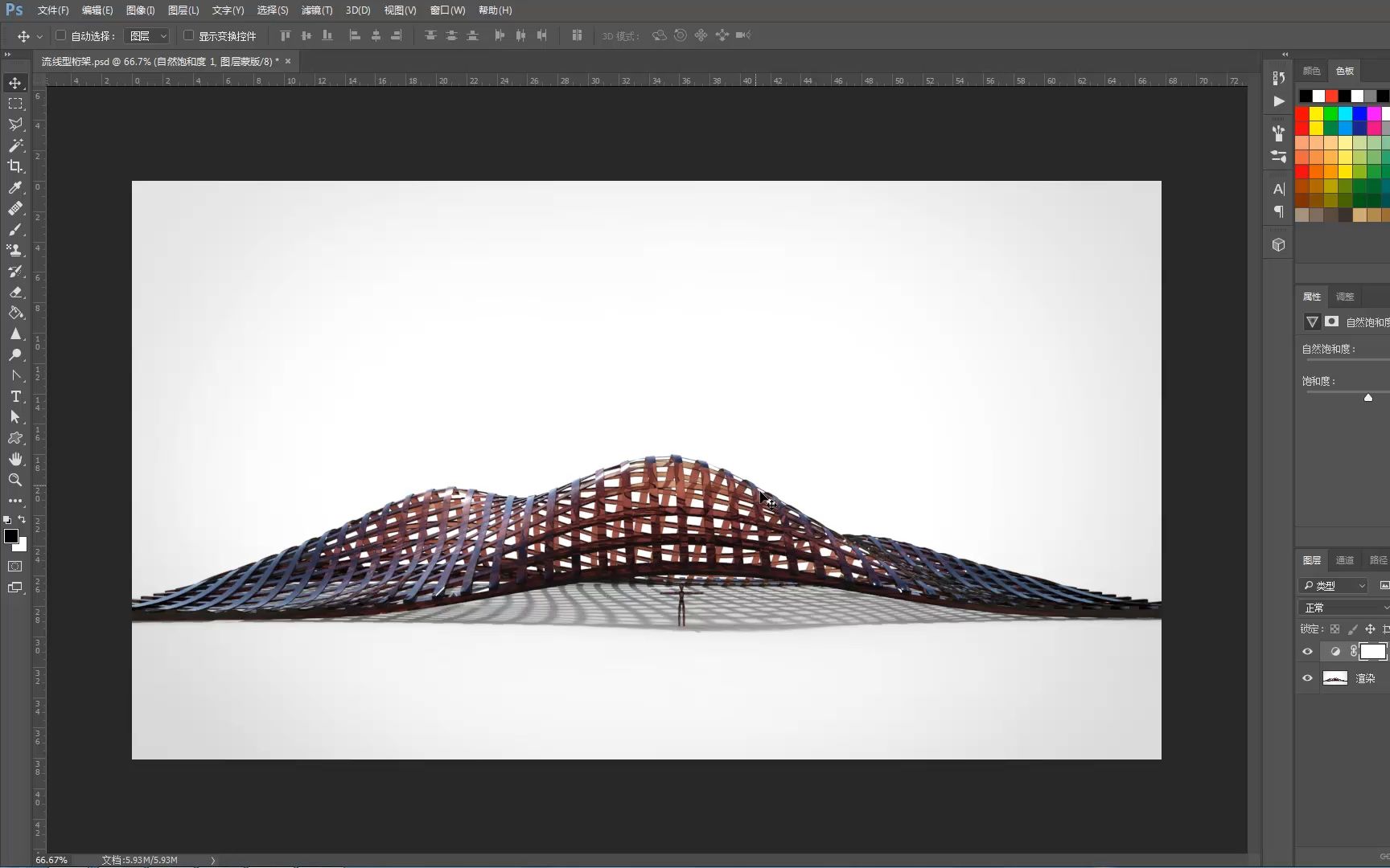 用C4D网格变形器制作流线型桁架