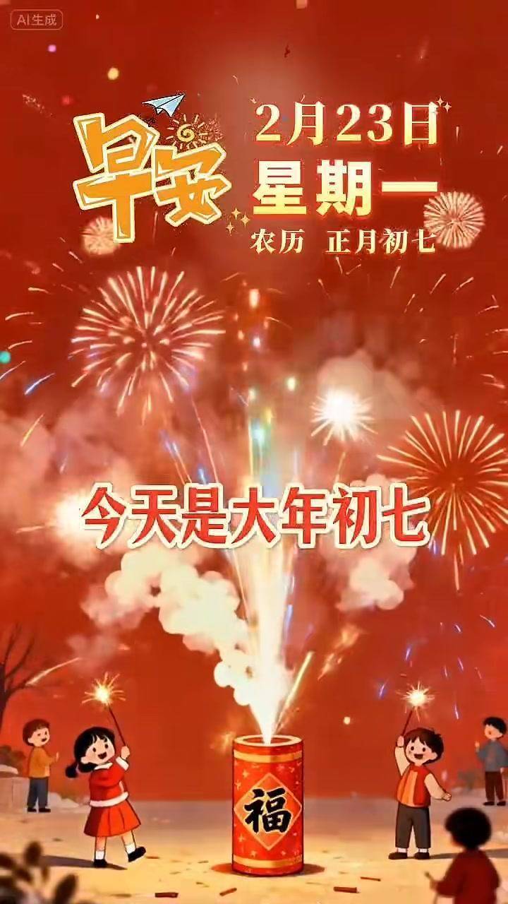 今天是2月23日,农历正月初七,星期一,早安。七日承天意,人间庆生辰。...