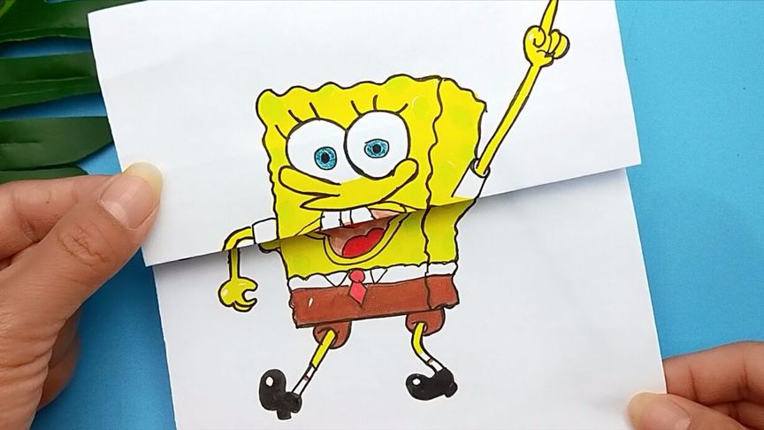 一张纸画海绵宝宝变异,展开变换太搞笑!有趣好玩手工画