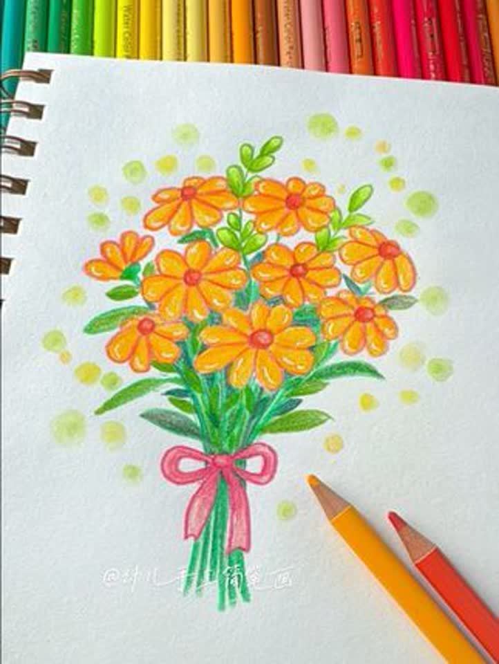 用椭圆画花束也太简单了吧 #简易花草画法 #彩铅 #零基础学画画 #用...