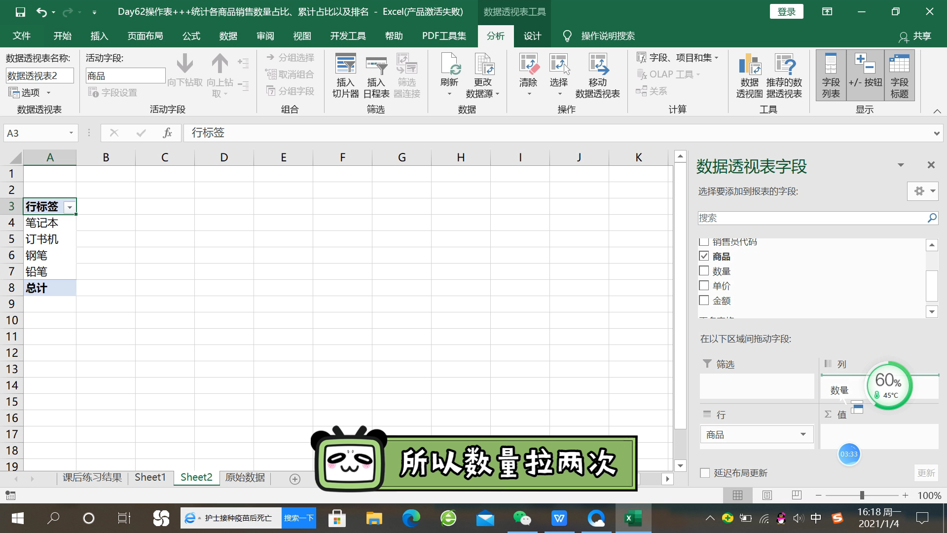 day62:统计各商品销售数量占比、累计占比以及排名