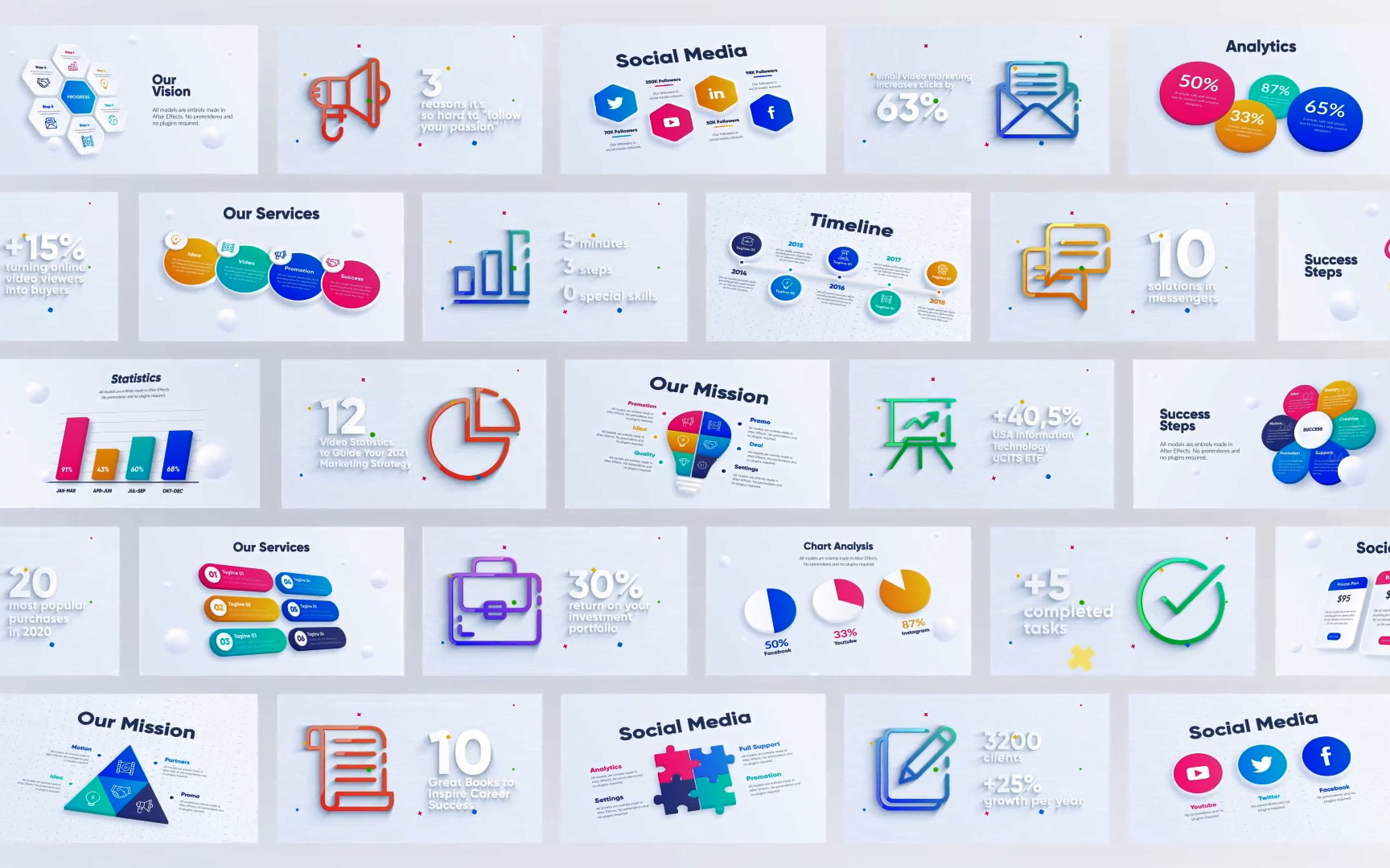 AE模板-90套企业信息图表可视化数据模板用于创建时尚的数据展示...