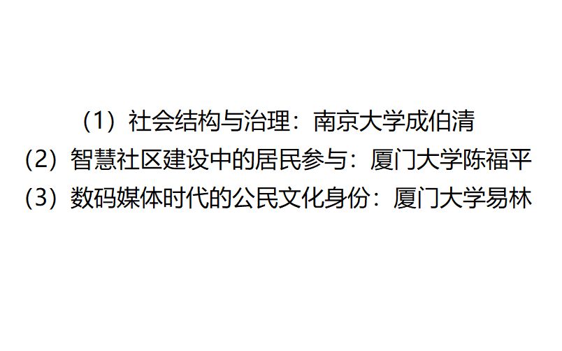 【讲座】社会结构与社会治理、智慧社区建设中的居民参与、数码时代...