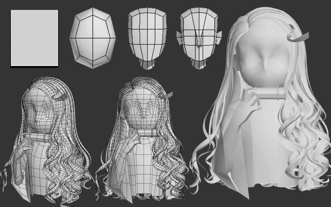 【3dmax人物建模】从拉长方体开始教你,制作祢豆子角色模型
