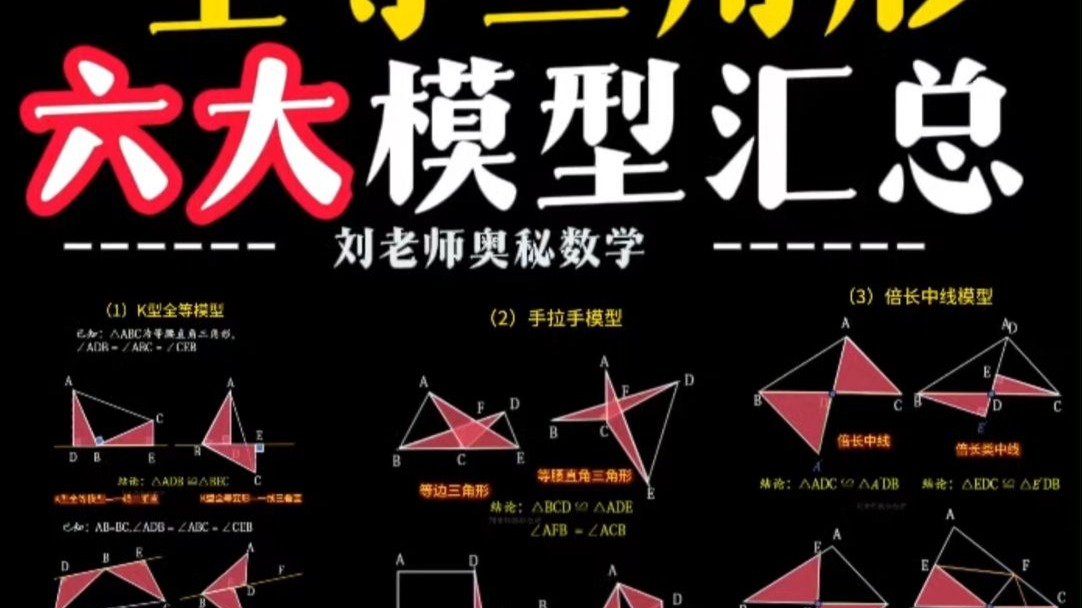 小朋友都在收藏的学霸复盘秘密(干货篇),全等三角形六大模型汇总,非常...