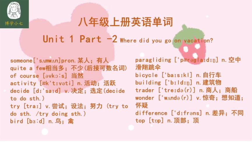 八年级上册unit1英语单词,不同动词有的加to do,有的加doing