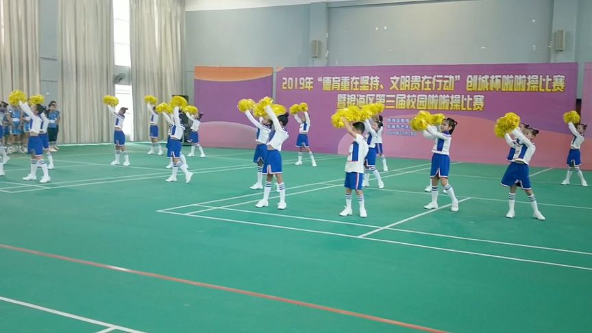 少儿舞蹈大赛视频分享,小学生花球啦啦操,30人的团体操