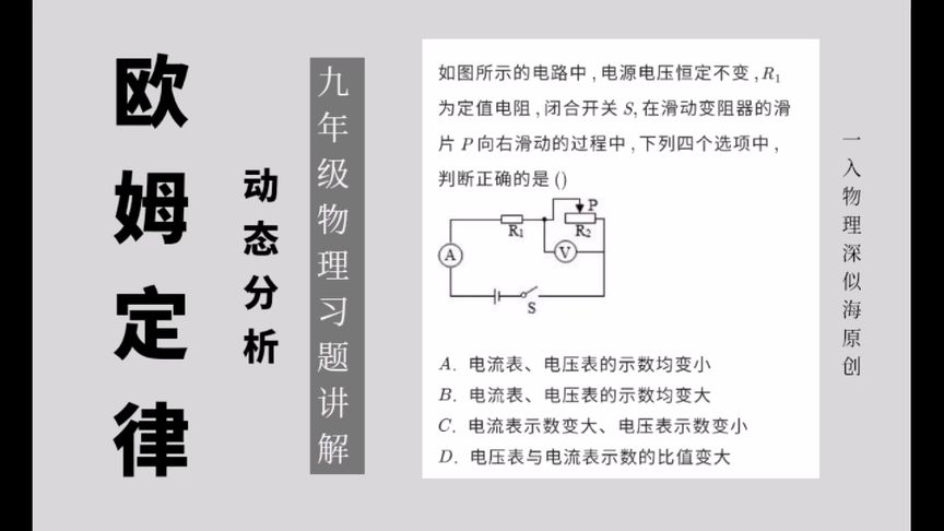 九年级物理欧姆定律习题讲解6:电路动态分析