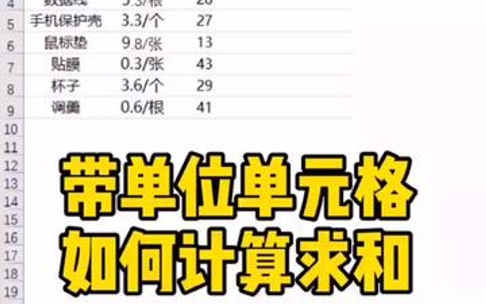 带单位单元格如何计算求和?