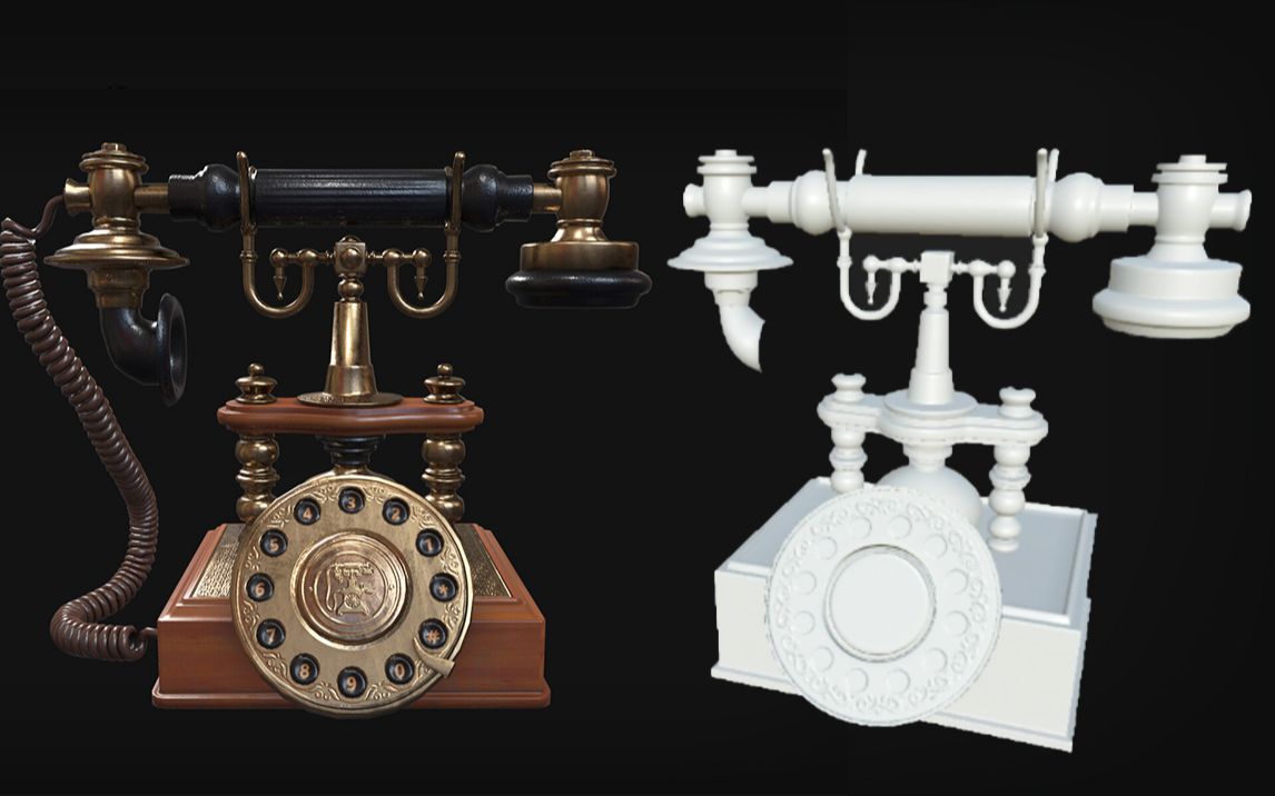 【3Dmax道具建模】复古老式电话模型制作,模型布线卡线、UV拆分、...