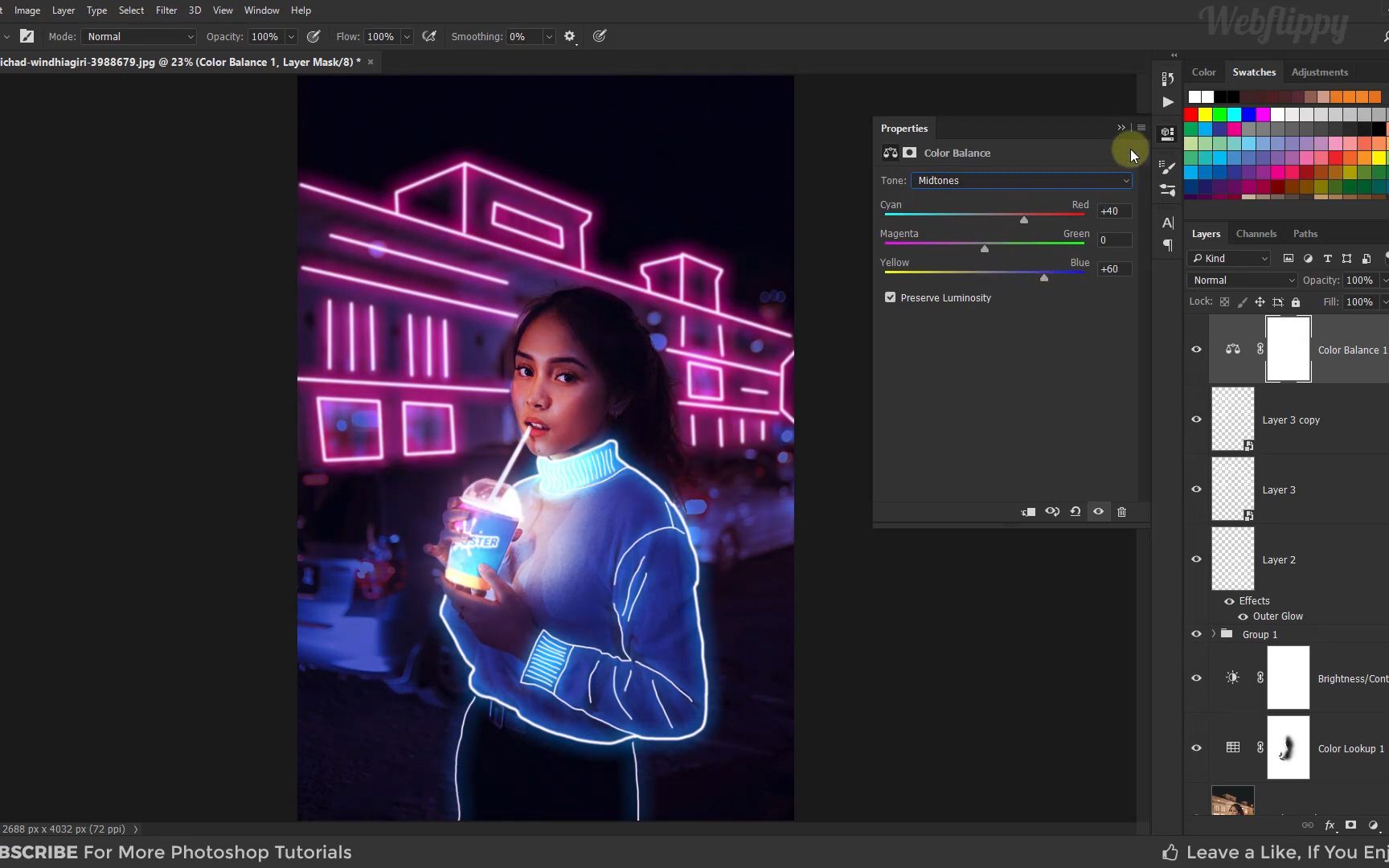 如何用Photoshop给照片添加发光线条