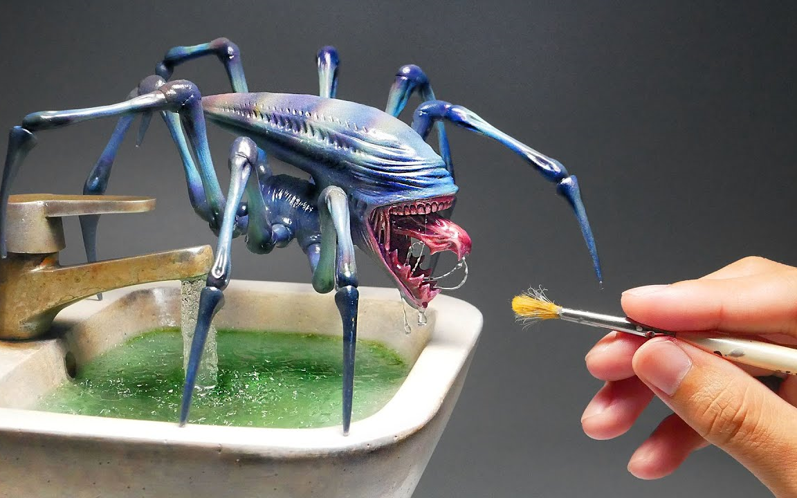 【手工】创意手工 如何制作一个异形蜘蛛在水槽里的场景模型