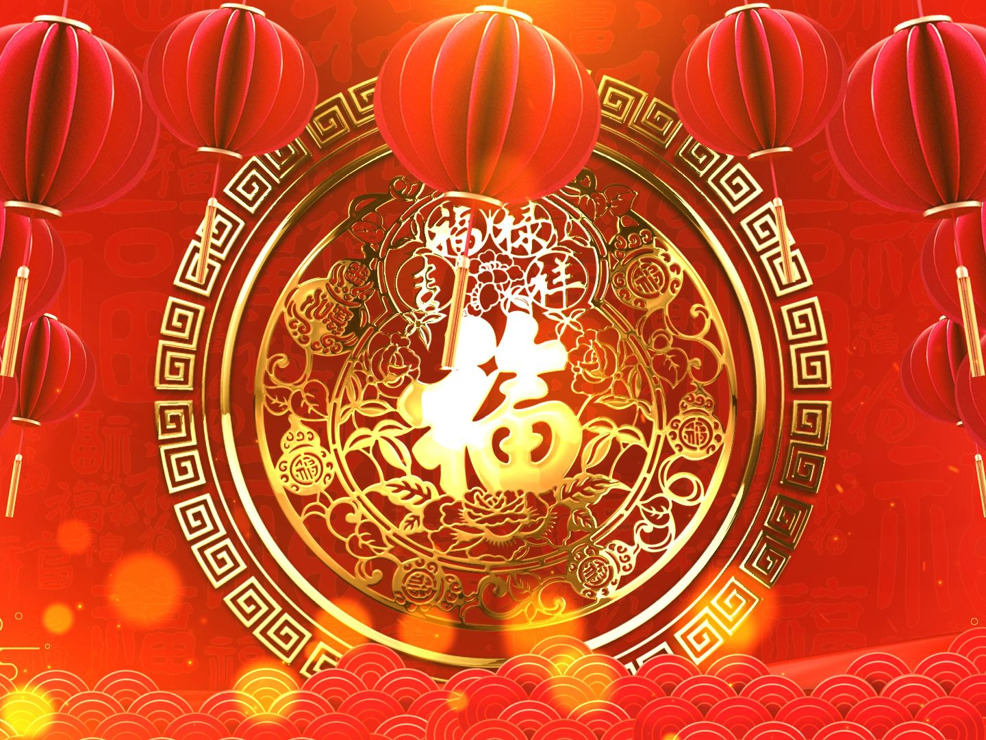 (kf53)喜庆中国风新年跨年春节联欢晚会节目大屏幕舞台led背景5