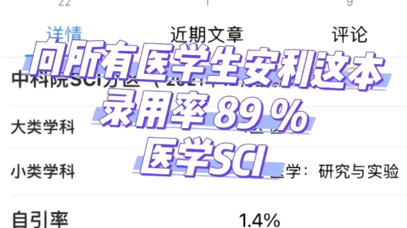 向所有医学生安利这本录用率89%的医学SCI!
