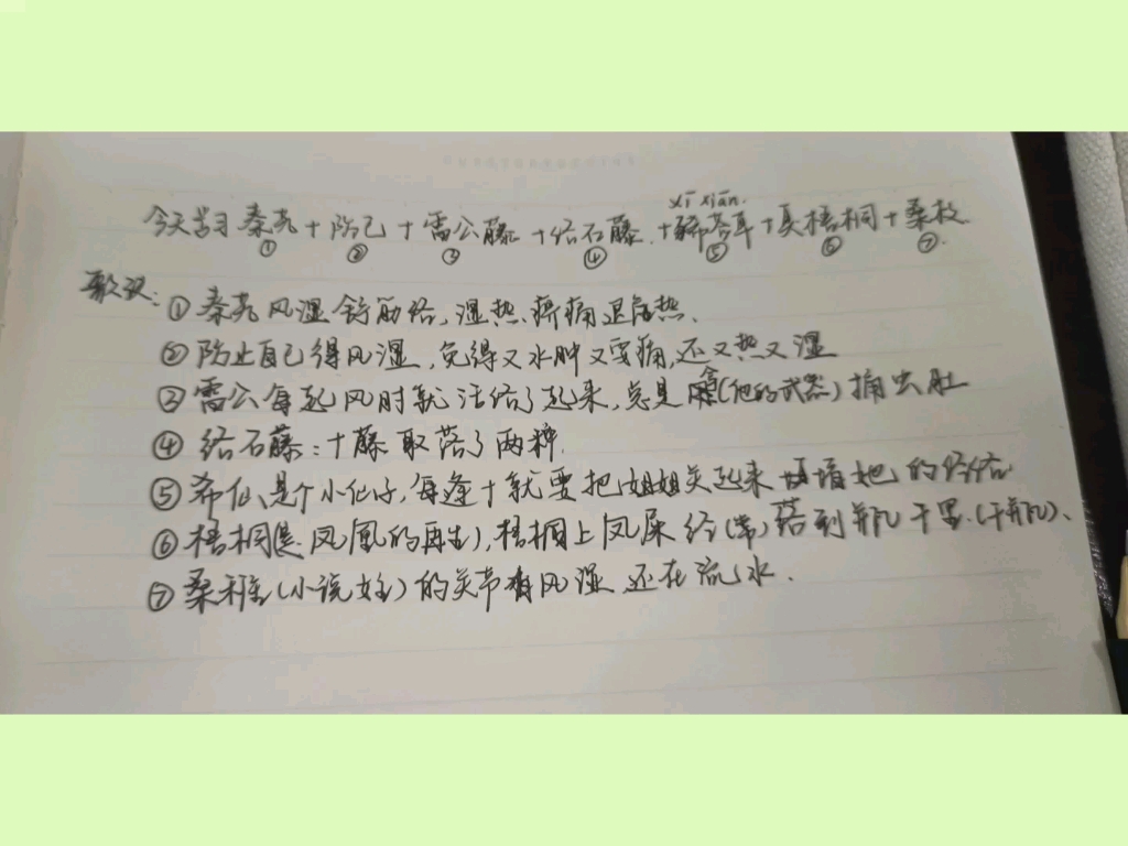 中医考研中药功效歌诀记忆手写打卡——清风湿热药:秦艽+防己+...