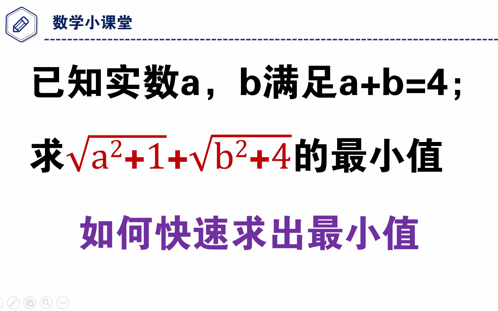 初中数学,已知实数满足a+b=4,如何求表达式最小值