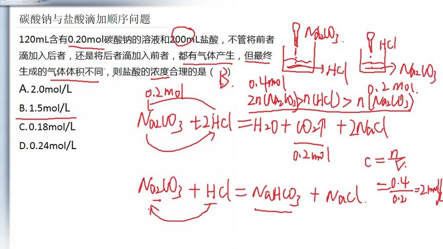【高一化学】碳酸钠溶液与盐酸反应滴加顺序与过量少量问题