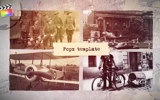 FCPX模板-纸张翻页效果的复古做旧效果的公司历年事件记录重大历史...