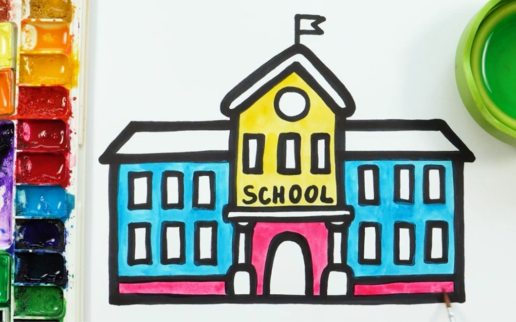 儿童色彩画启蒙教程,学校简笔画涂色填色