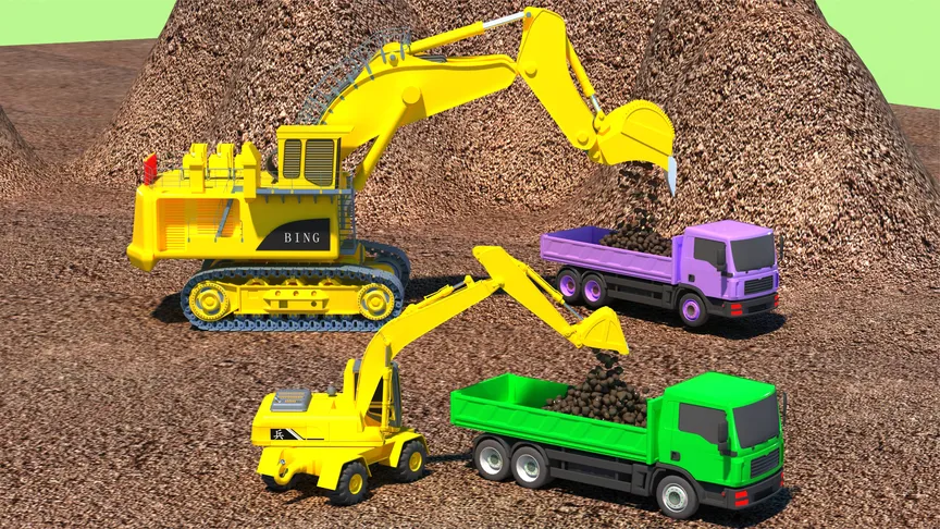 大小挖掘机动画、工程车玩具动画片幼儿启蒙益智早教少儿趣味动画