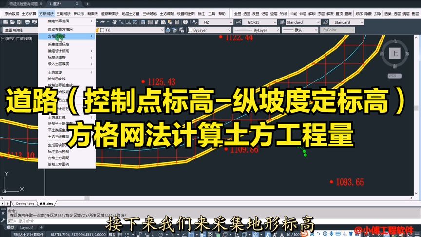 道路(控制点标高-纵坡度定标高)方格网法计算土方工程量