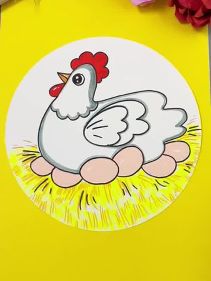 简单漂亮的手掌画 孵蛋的母鸡