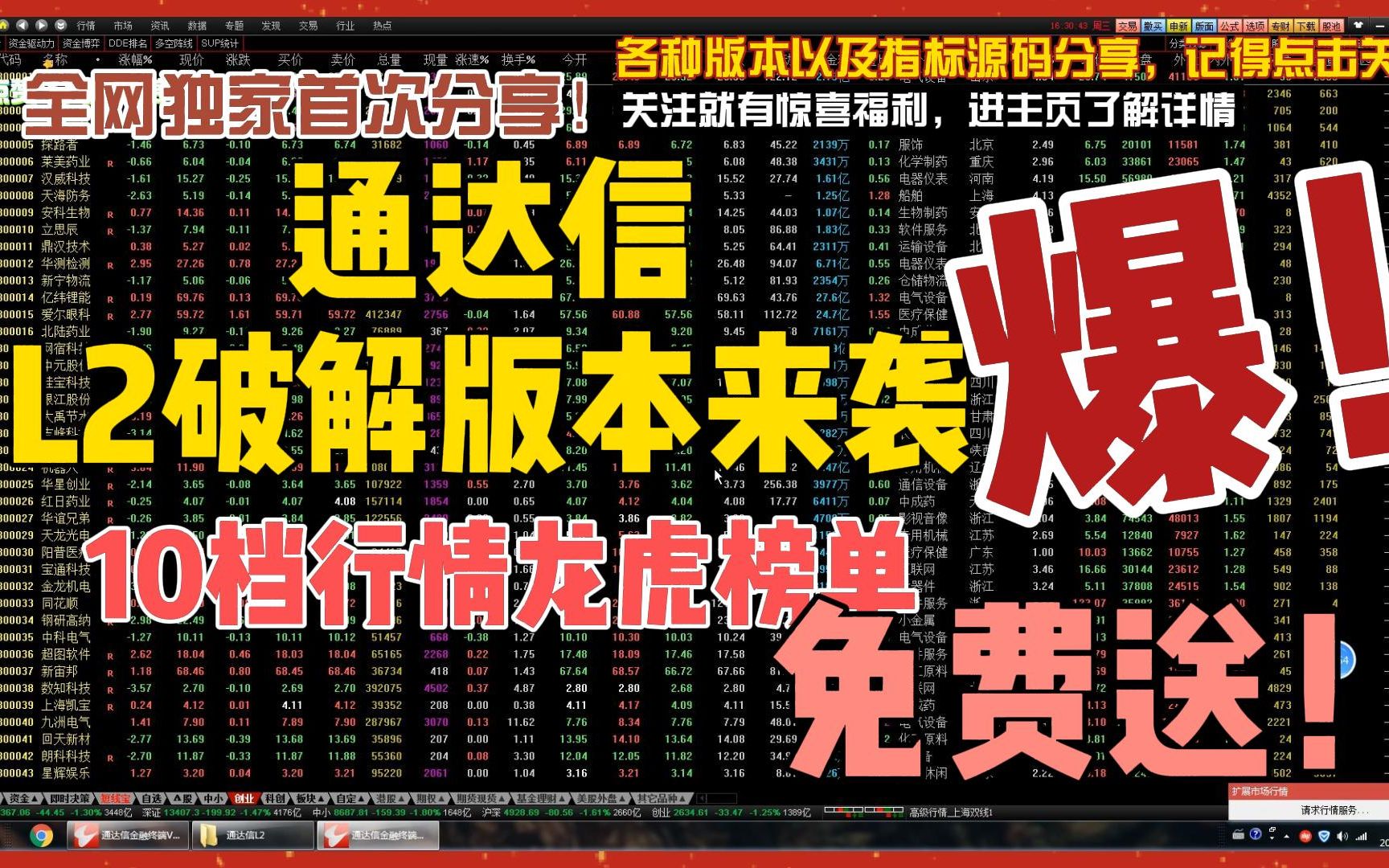 全网独家首次分享通达信L2破解版本来袭,10档行情龙虎榜单免费送!