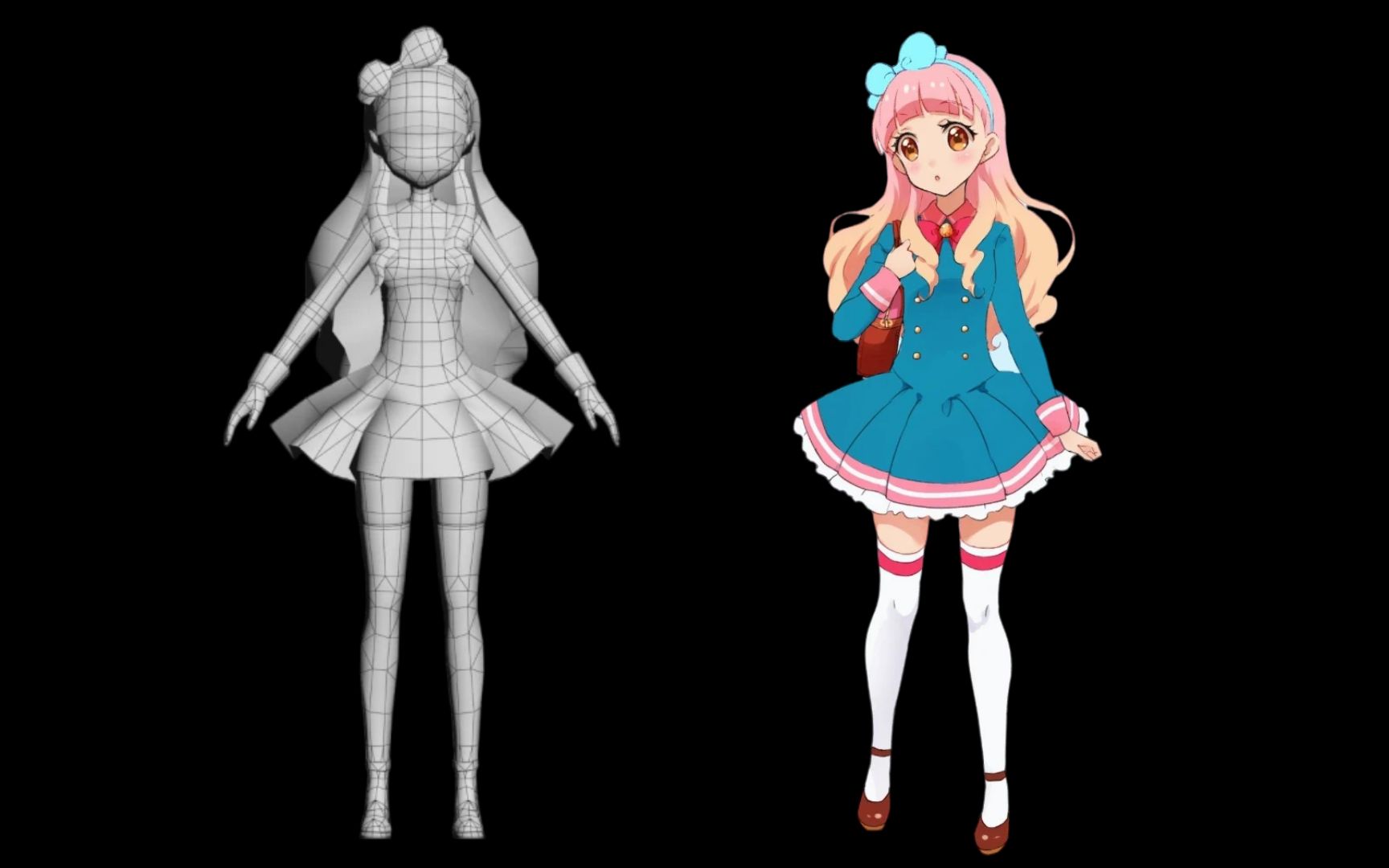 【3Dmax教程】二次元人物卡线 白丝少女建模 3Dmax女性人体模型...