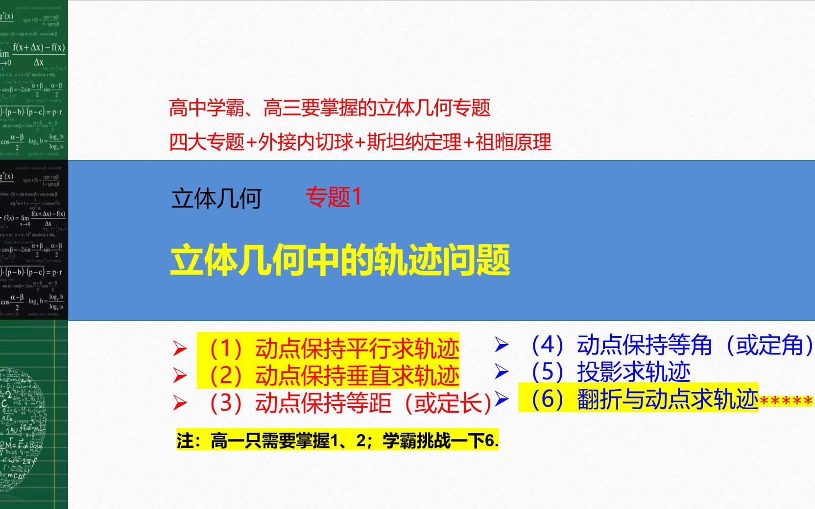 专题1:立体几何中的轨迹问题