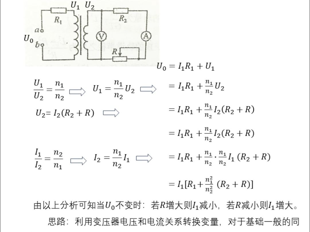 变压器原线圈有定值电阻的动态分析一般思路