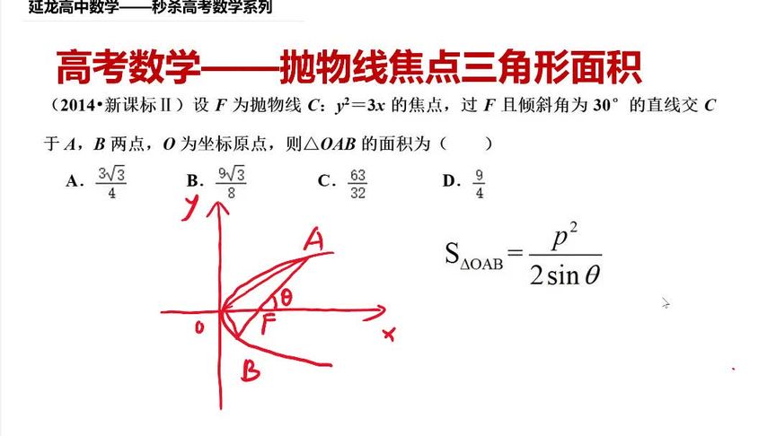 高考真题 抛物线焦点三角形面积公式 眼神秒杀 #学浪计划