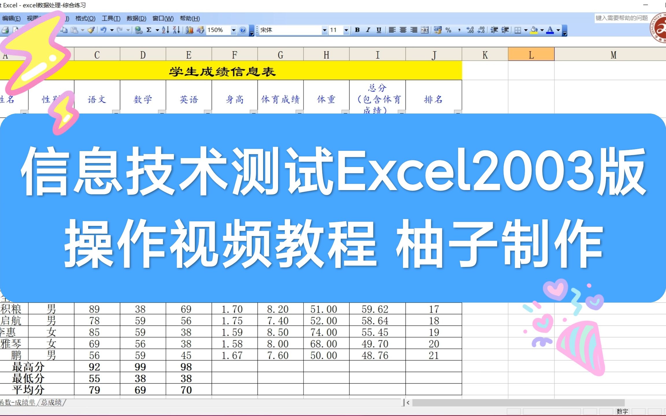【信息考试】Excel2003版操作视频教程 柚子制作