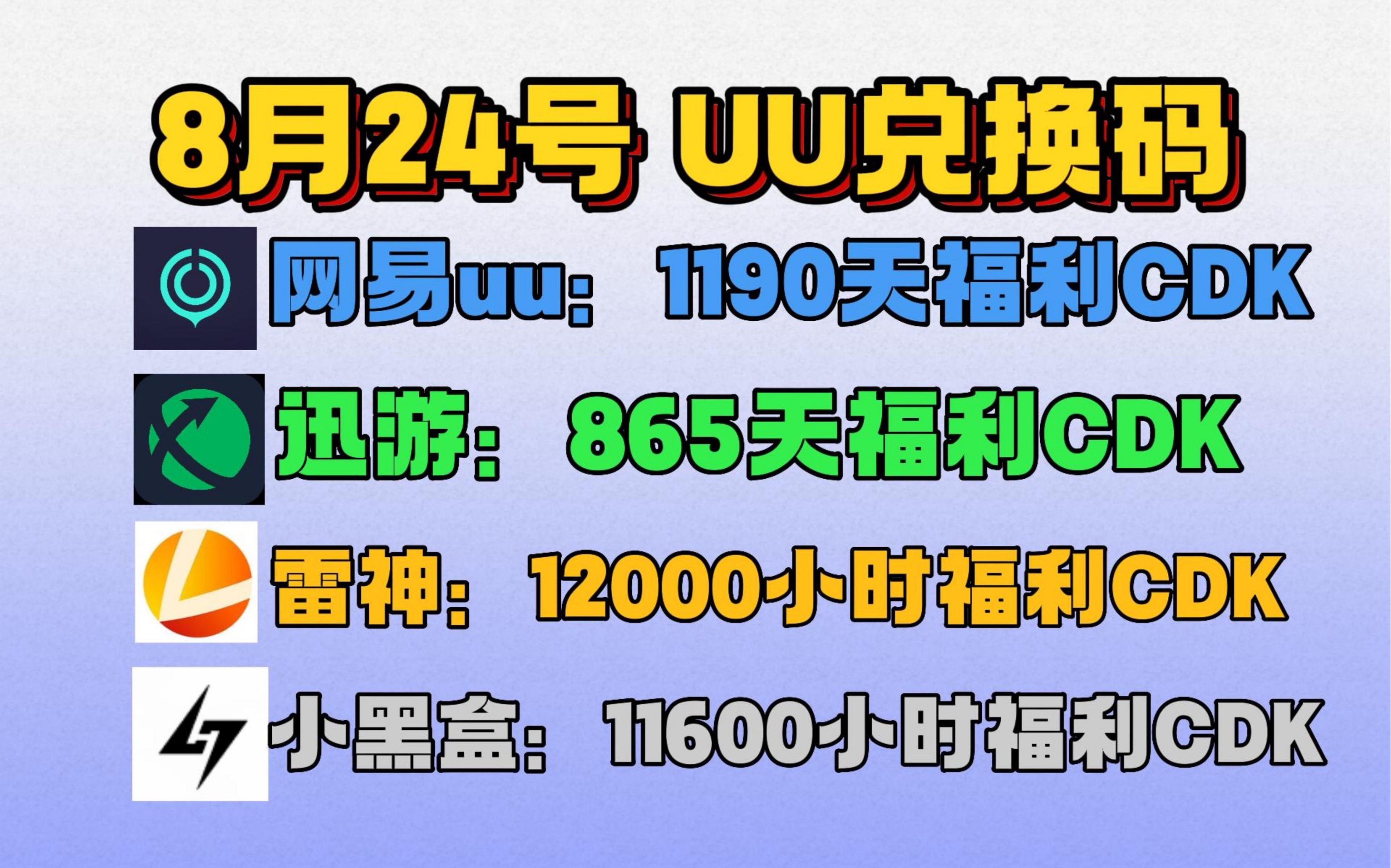 uu加速器8月24日,最新uu24小时口令兑换码,uu免费白嫖1190天 雷神...