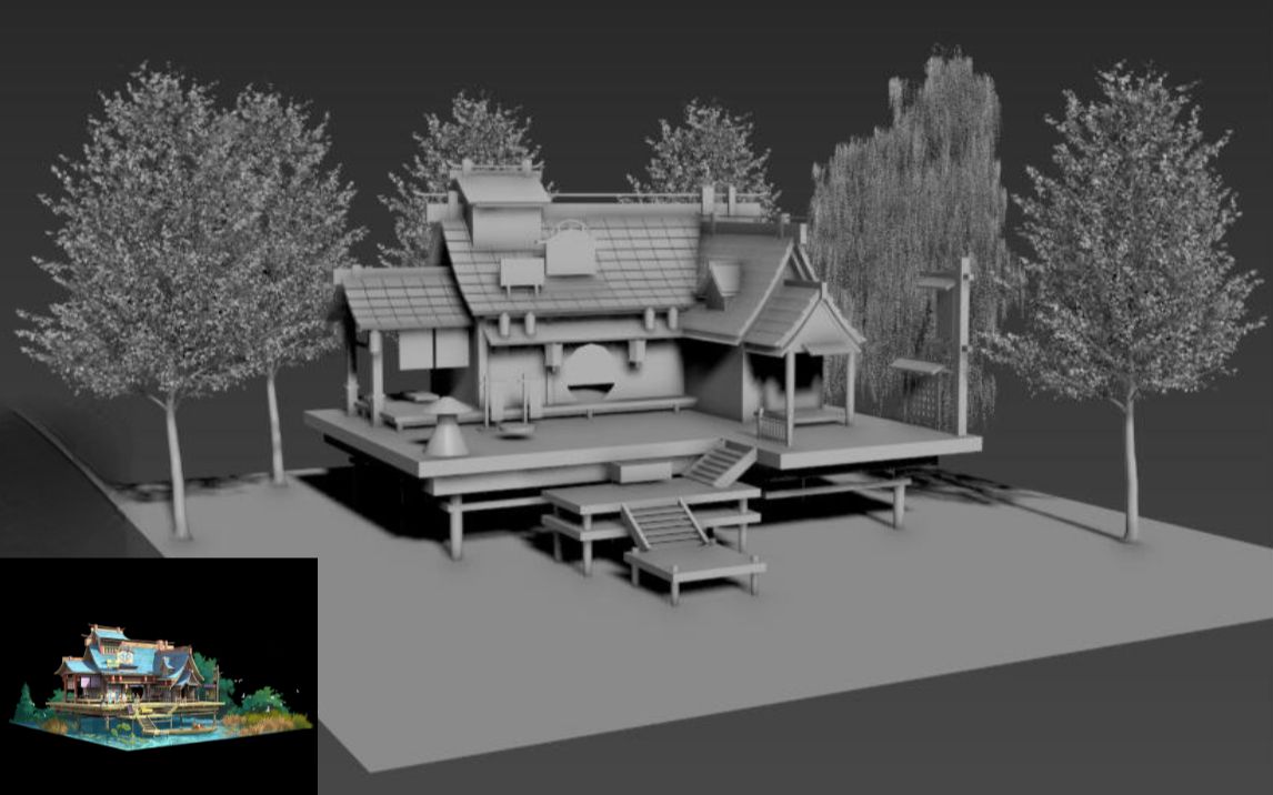 用3d制作一个场景,这才是我心中想住的地方,像极了隐世高人!