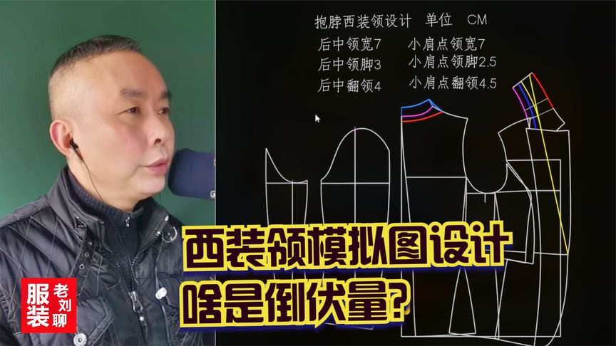 4:服装CAD制版,西装领模拟图咋设计?啥是倒伏量?