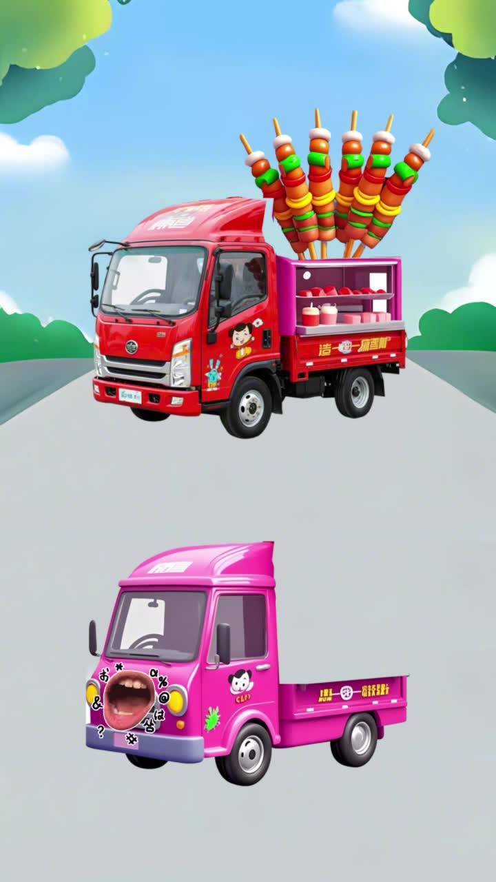 动漫:卡车卖烤串,消防车灭火,工程车动画片大全