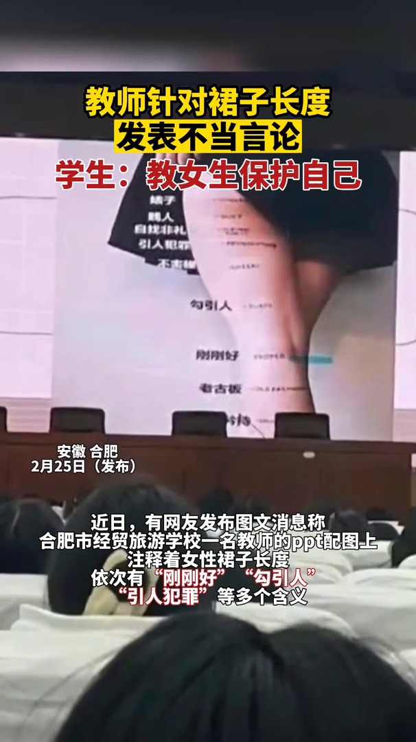 讲座ppt配图注释裙长及含义,依次有"刚刚好""勾引人"".