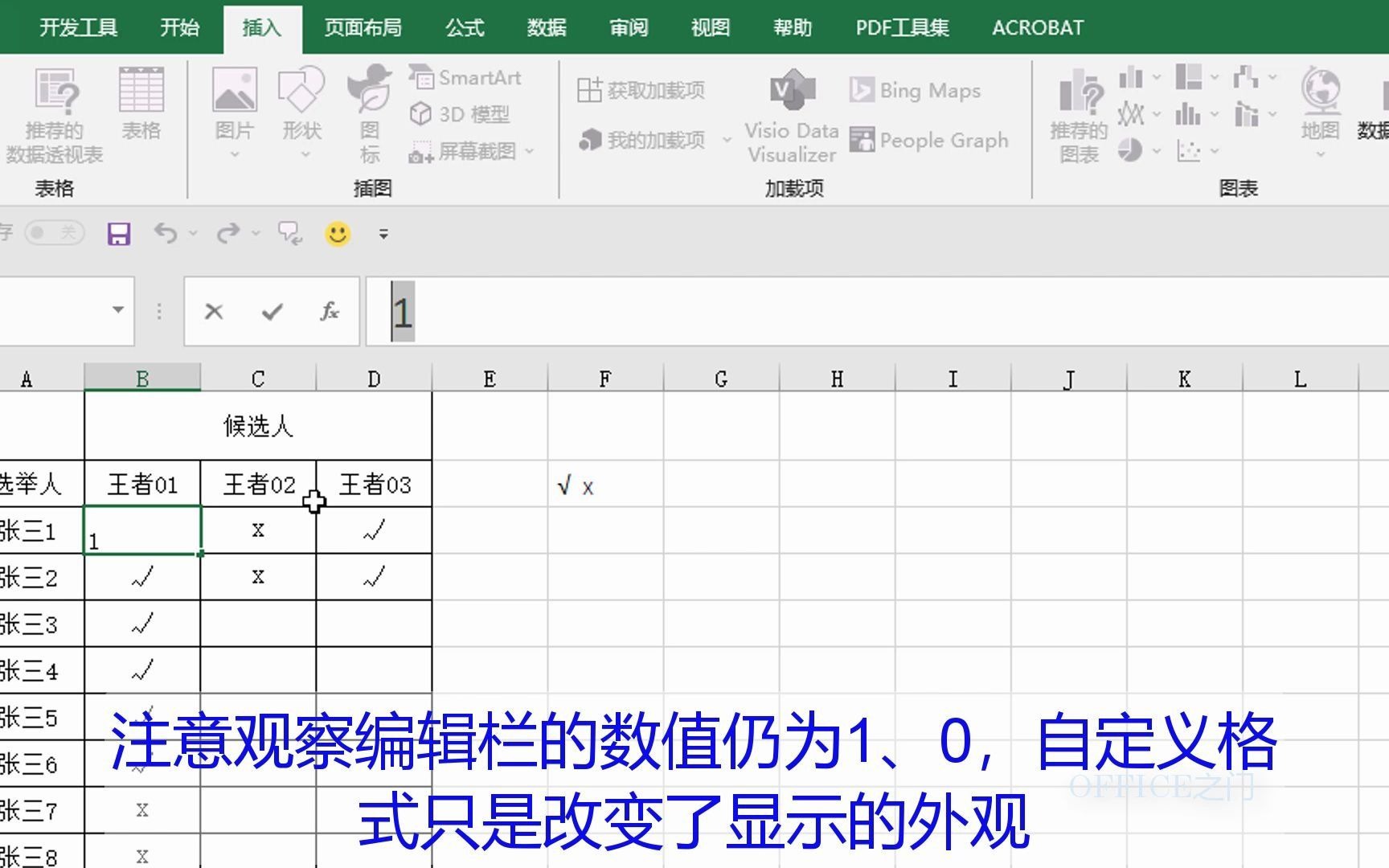 Excel基础知识(85):用数字0和1代替√ⅹ的方法