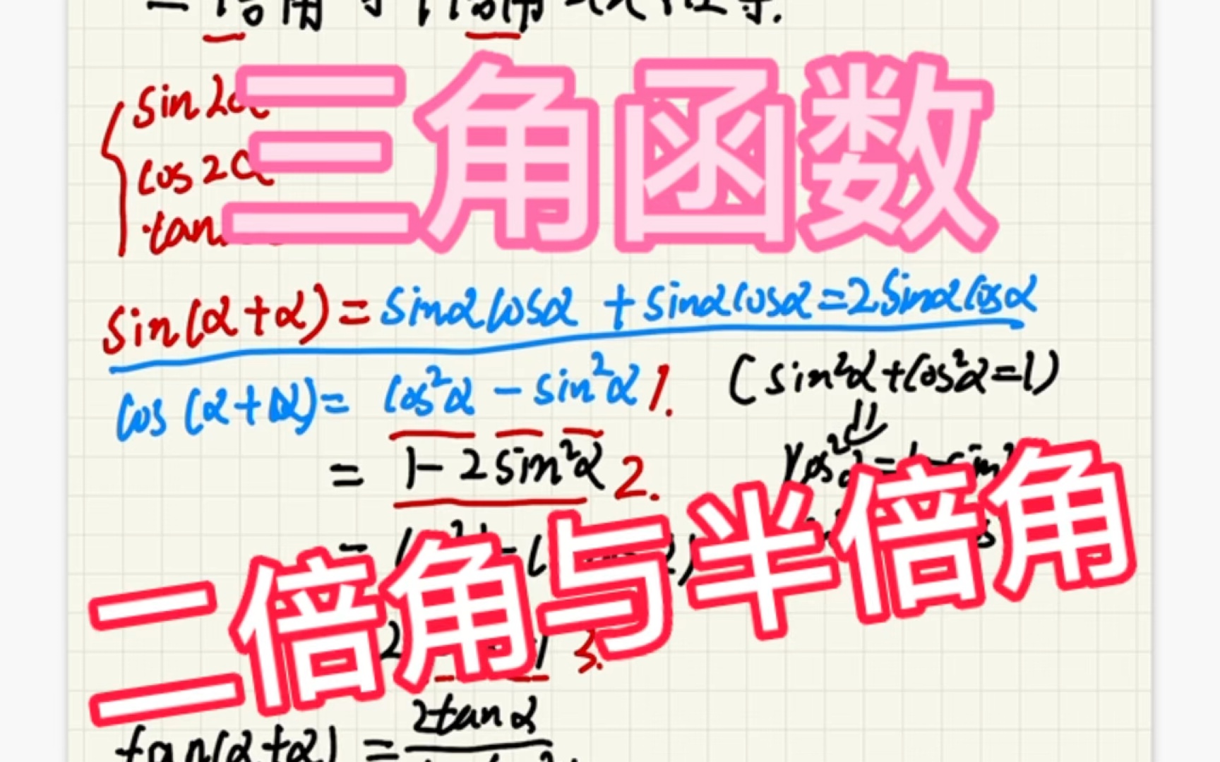 职高高考数学三角函数考点解析,二倍角与半倍角