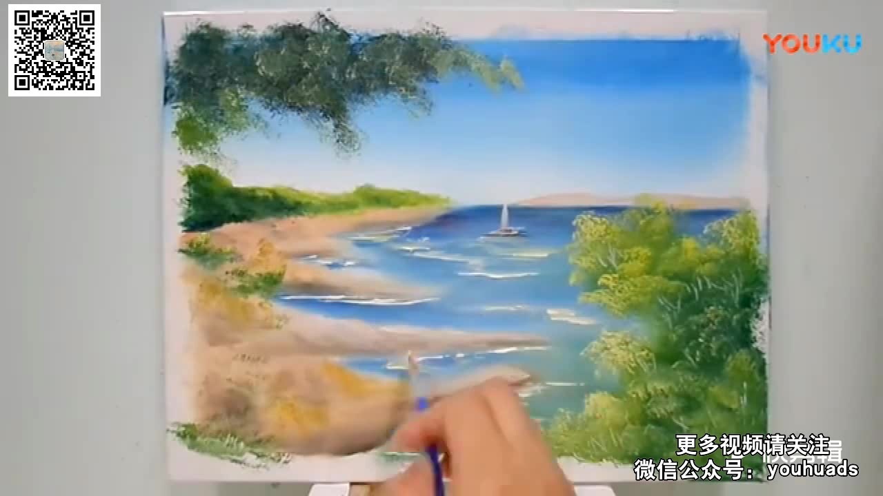《夏季的海景和沙滩》基础油画教程示范超写实油画视频教程 油画.