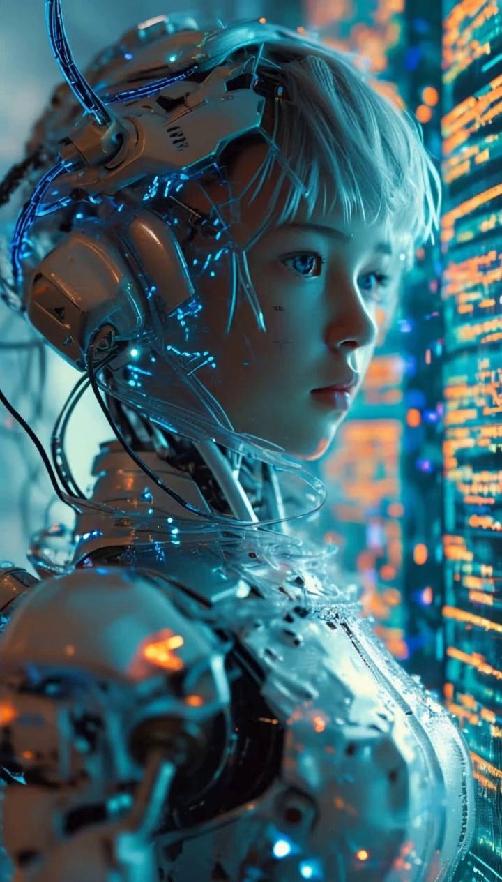 ...凝视着悬浮的全息数据屏幕,周围环绕着流动的加密信息流,身处充满...