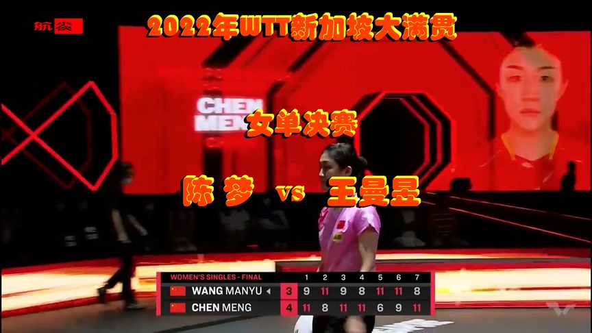 2022年WTT新加坡大满贯 女单决赛:王曼昱 VS 陈梦