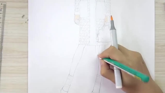 手绘服装设计手稿,马克笔上色技巧,全过程展示