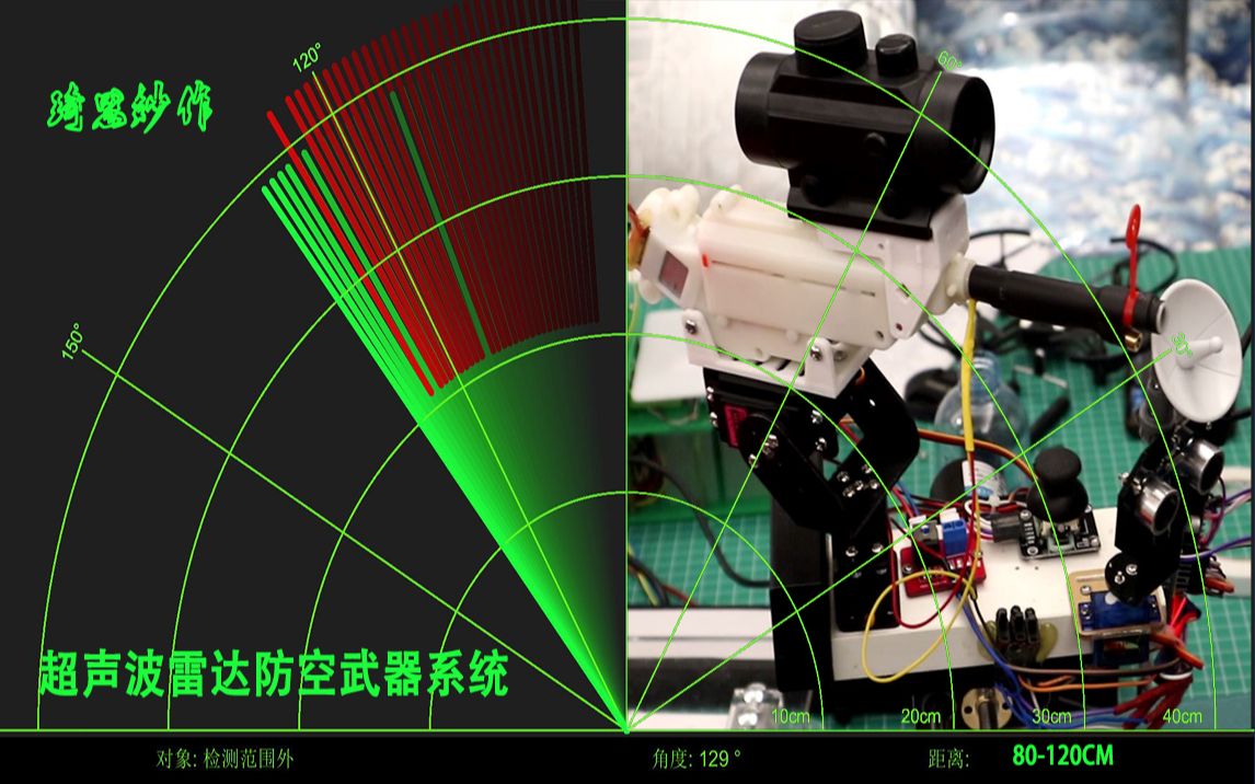基于arduino nano的超声波雷达防空水弹枪武器系统,附代码和翻车视频