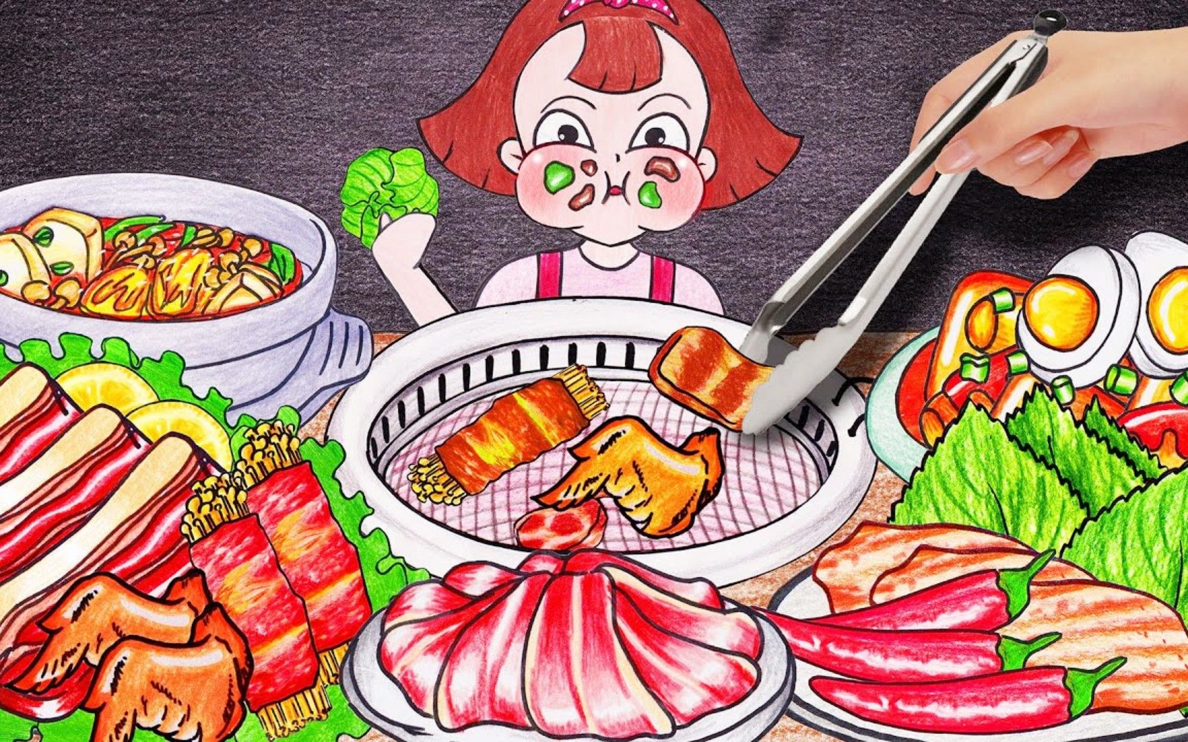 趣味定格动画:朵朵打卡美味的夜市烧烤,隔着屏幕都闻到了香味!