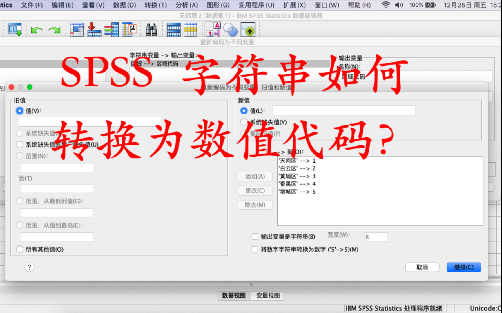 SPSS 字符串如何转化为数值代码