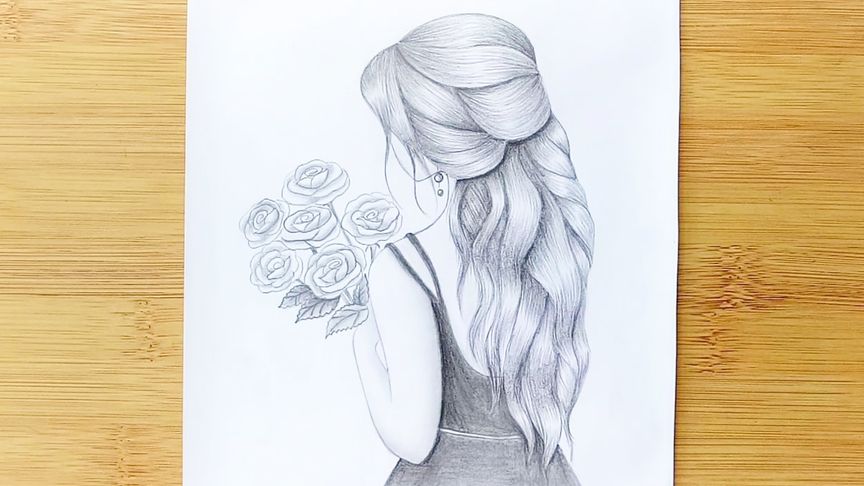 【手绘】教你如何画手捧鲜花的女孩